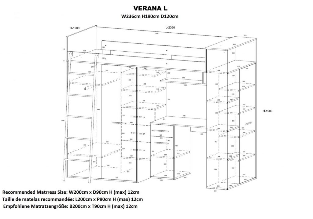 VERANA Craft White / Graphite - Left side ladder - FurnitureByJDM Ltd.