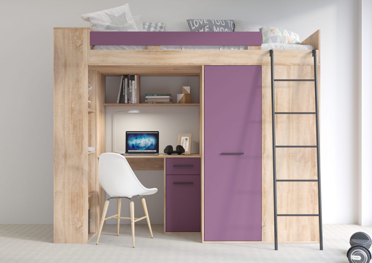 VERANA Sonoma Oak / Violet - Right side ladder - FurnitureByJDM Ltd.
