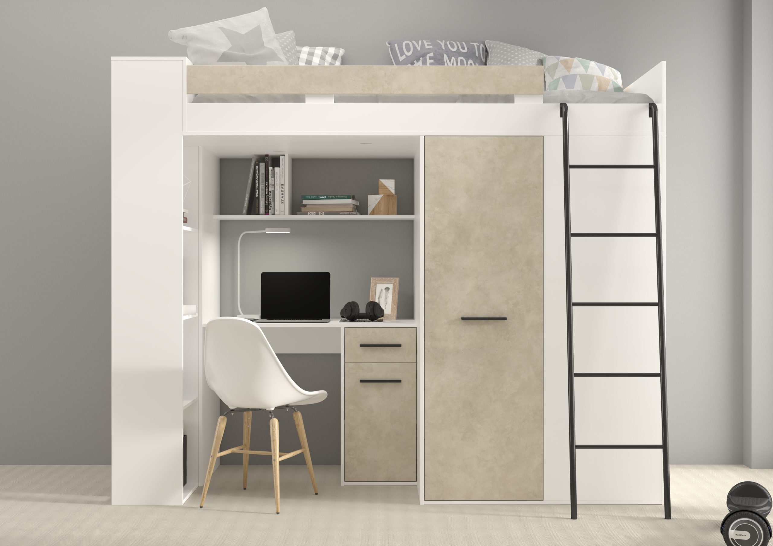 VERANA White / Granada Almond - Right side ladder - FurnitureByJDM Ltd.