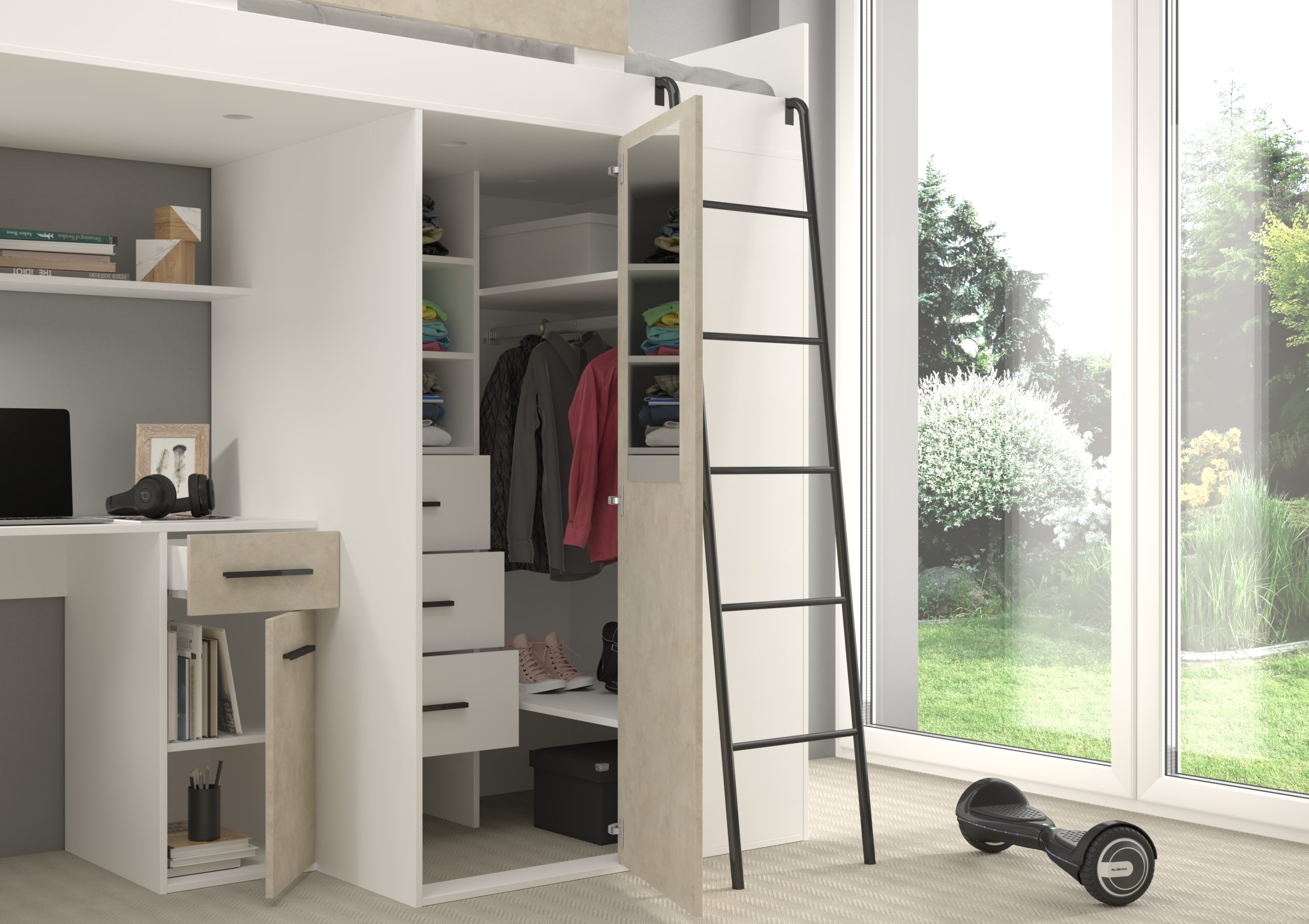 VERANA White / Granada Almond - Right side ladder - FurnitureByJDM Ltd.