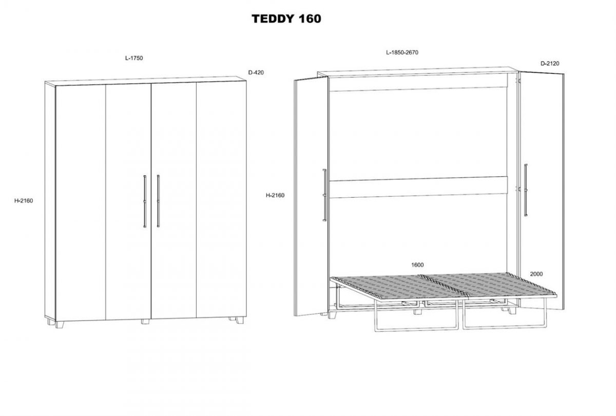 TEDDY 160 Murphy Vertical Bed - Artisan Oak - FurnitureByJDM Ltd.